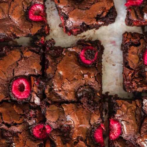 Fudgy Vegan Raspberry Brownies with Crinkle Top - Two Market Girls