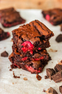Fudgy Vegan Raspberry Brownies with Crinkle Top - Two Market Girls
